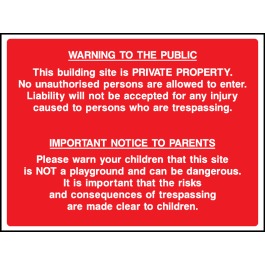 Warning to the Public Safety Signs - Pack of 6